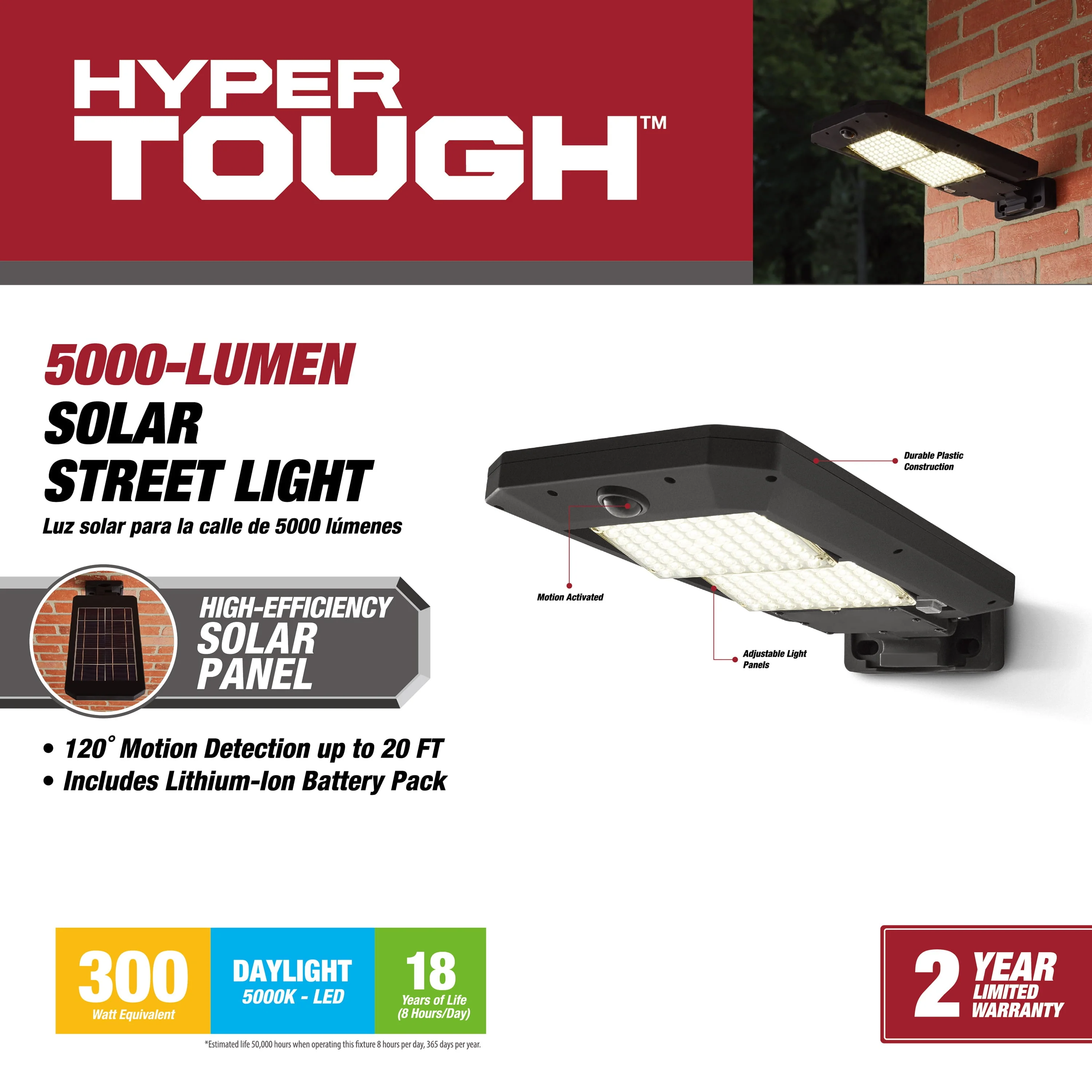 Hyper Tough 5000 Lumen Motion Sensor Solar Street Light - ALDI